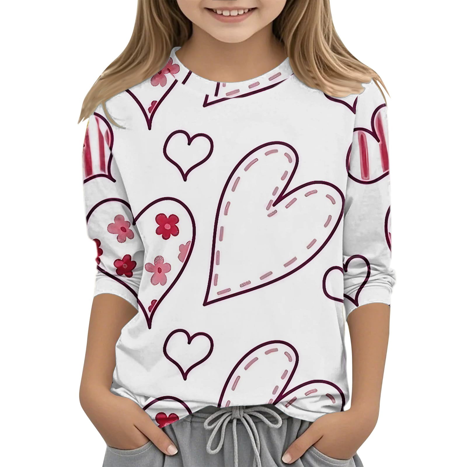 LIJCC Toddler & Girls 3/4 Sleeve Soft Knit Top - Red & Black Sketch ...