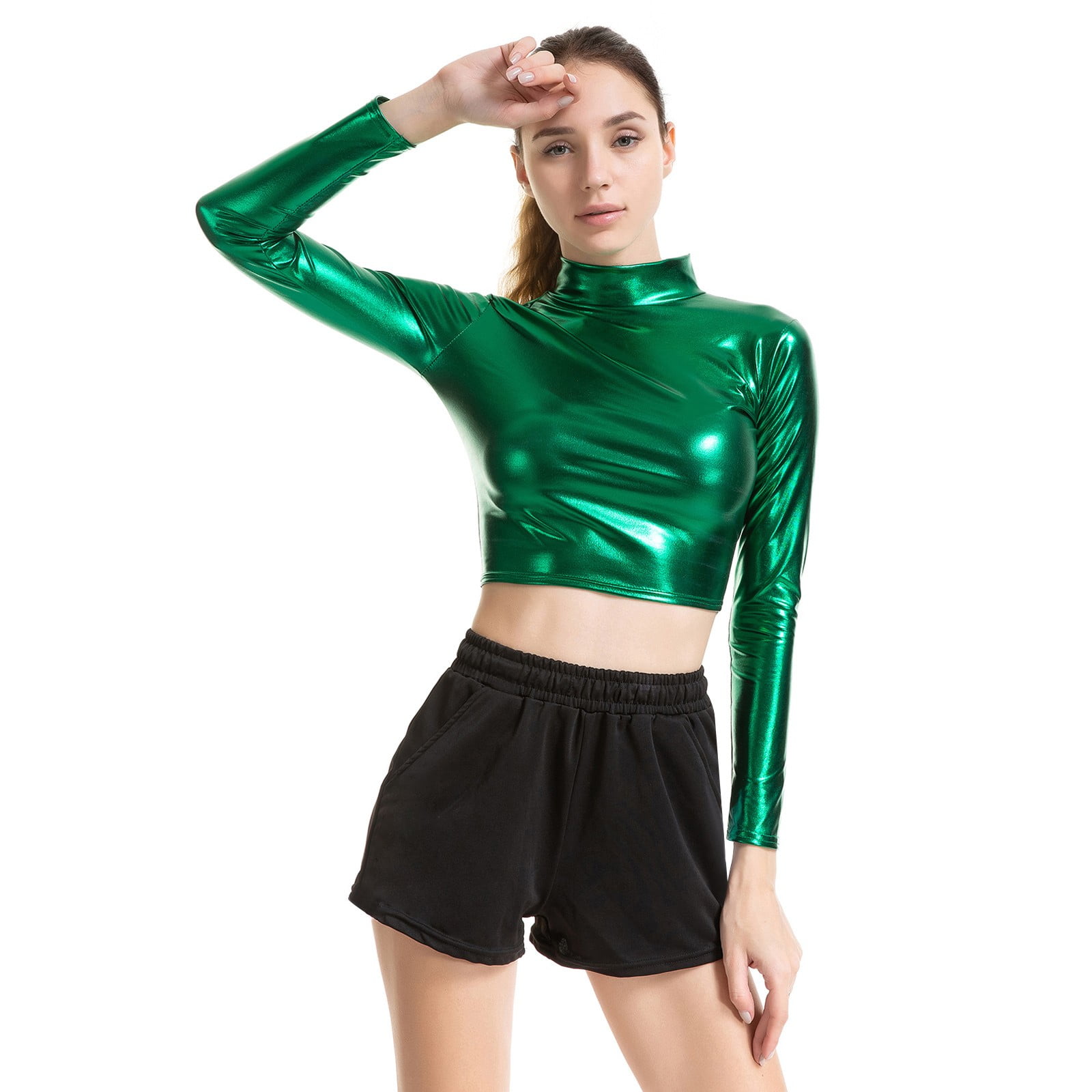 LIJCC Women'S Long Sleeve Rubberized Performance Wear Slim Fit Patent ...