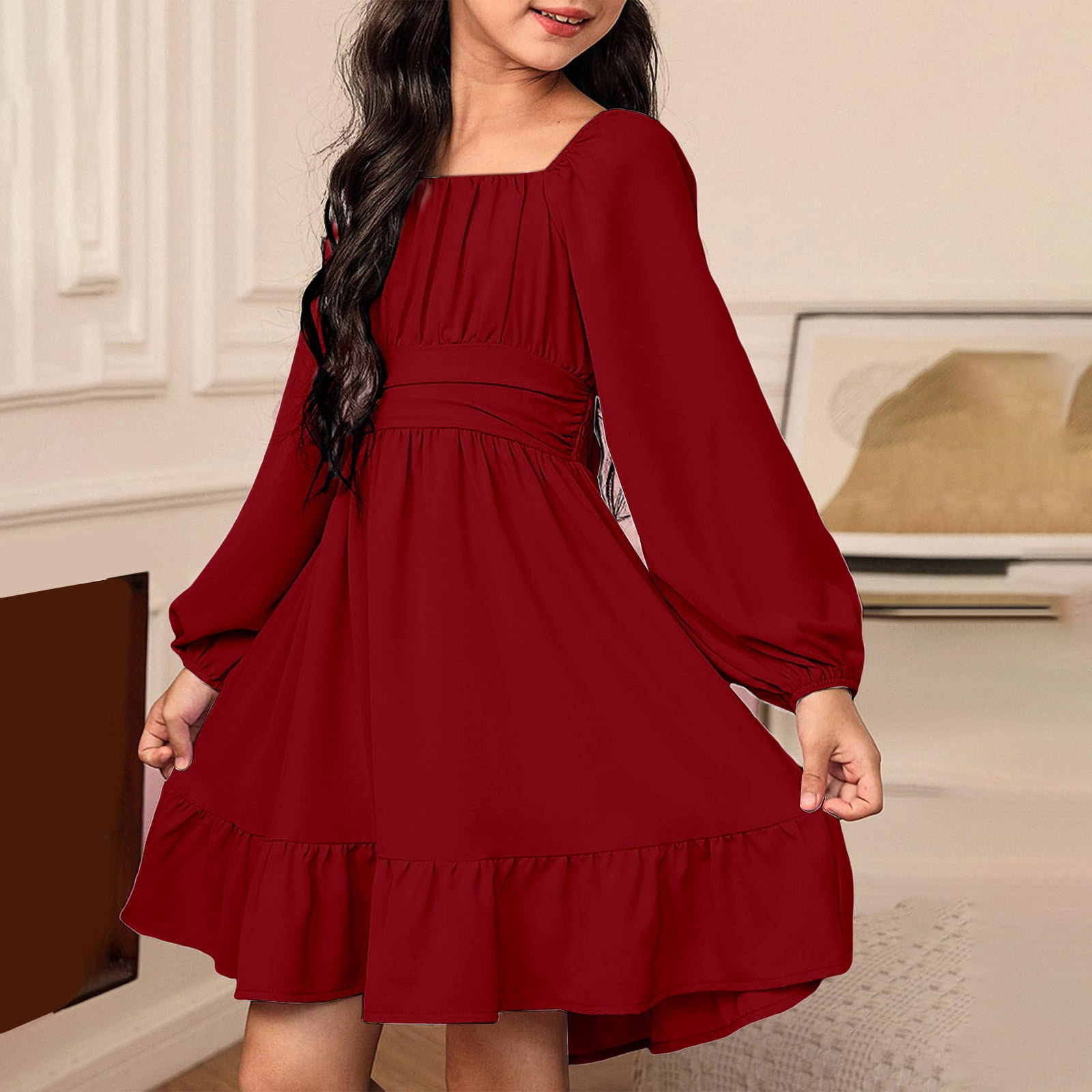 LIJCC Womens Tween Corset Dress Long Sleeve Tie Back Dress Solid Color ...