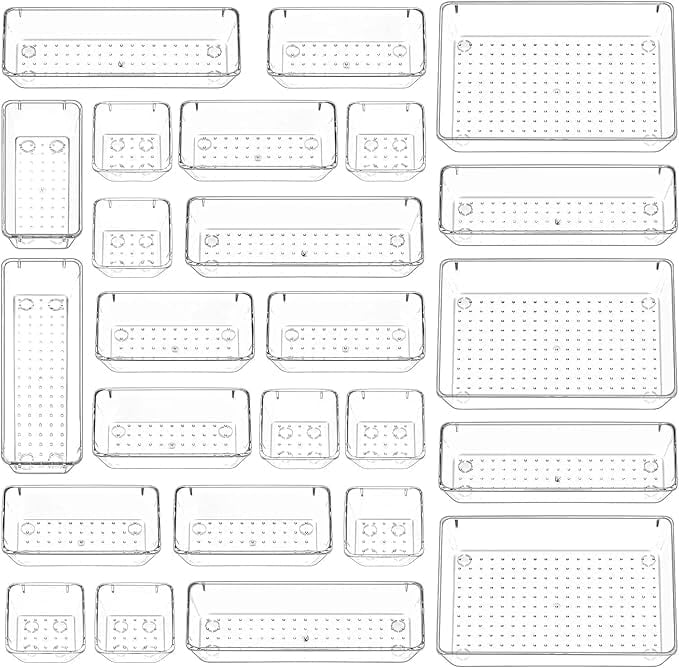 LIJIE Drawer Organizers Trays Set 25Piece Storage Bins Set Desk and Vanity Trays for Bathroom ...