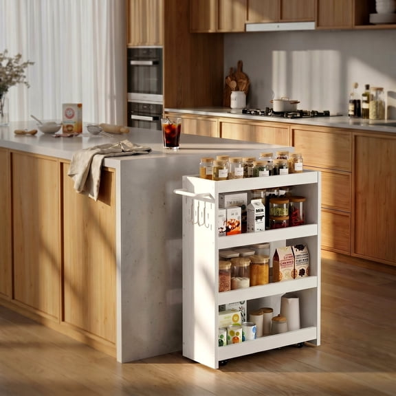 4 Tier Slim Storage Cart with Handle, Slide Out Storage Rolling Utility ...