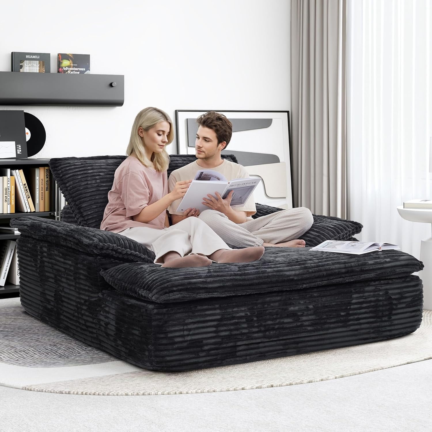 LIKIMIO 59'' Oversized Chaise Lounge Chair Sofa Bed - Plush Corduroy ...