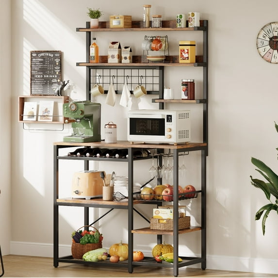 LIKIMIO 7-Tier Bakers Rack with Power Outlet, Microwave Stand Coffee ...