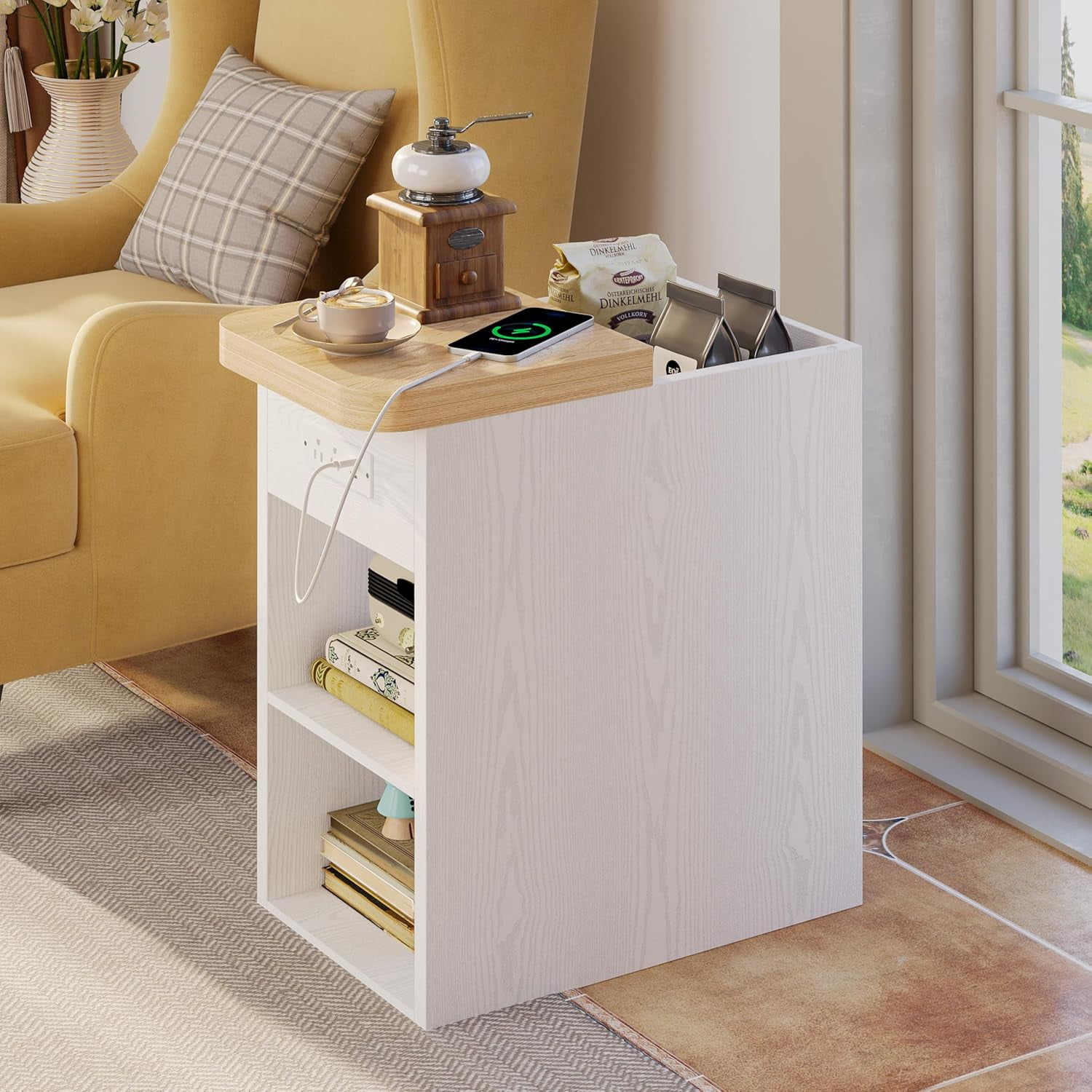 LIKIMIO Narrow Side Table, Small End Tables with Flip Top Storage and ...