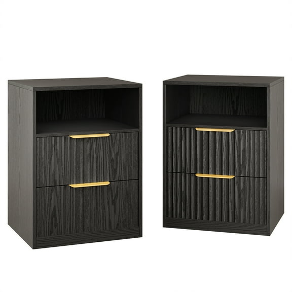 Black Nightstand with Charging Station Set of 2, 19" Flute Night Stand ...