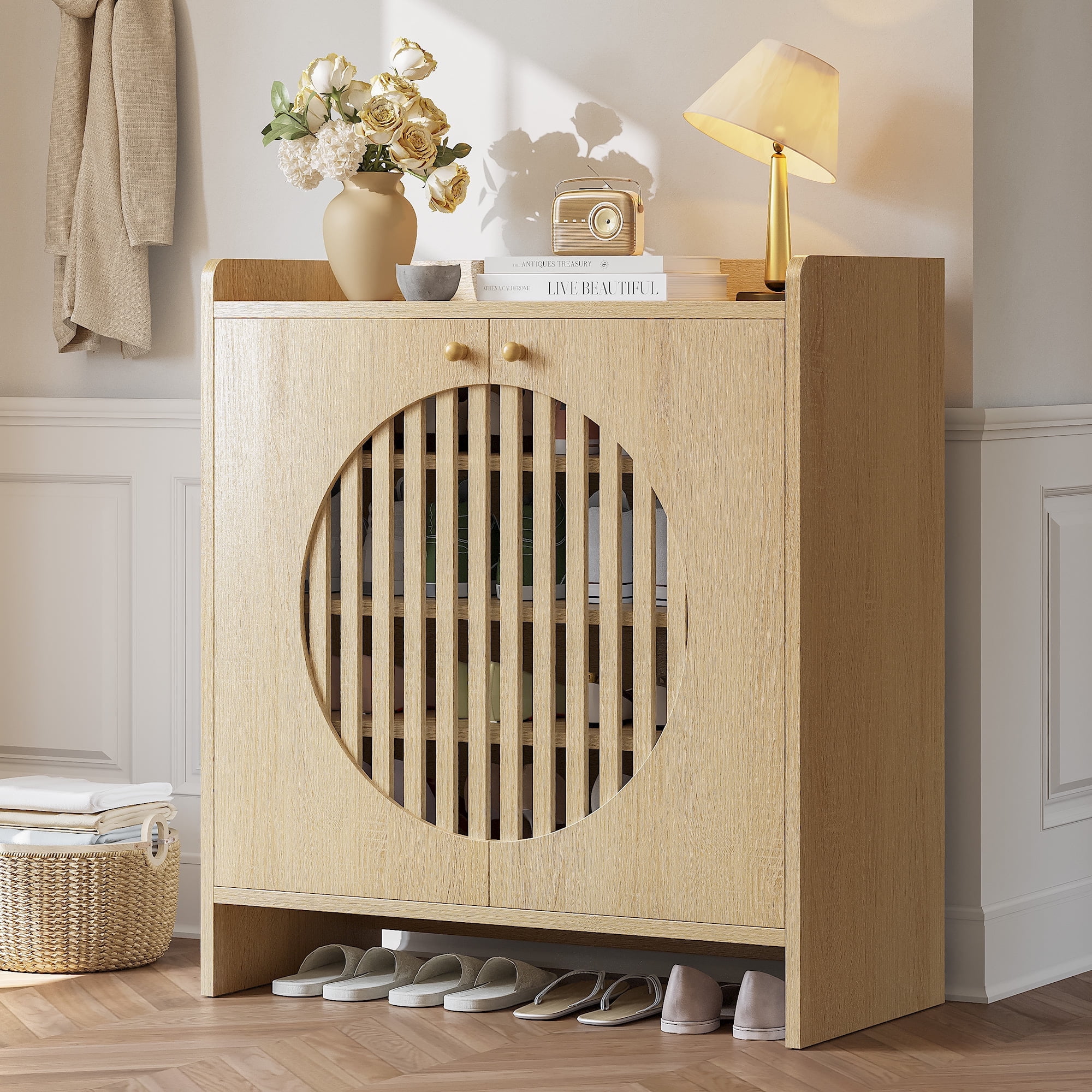 LIKIMIO Shoe Storage Cabinet with Doors, Freestanding Shoe Rack ...