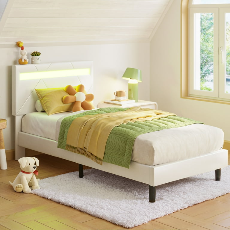 LIKIMIO Twin Bed Frame with Upholstered Headboard RGB LED Lights No Box Spring Required Walmart