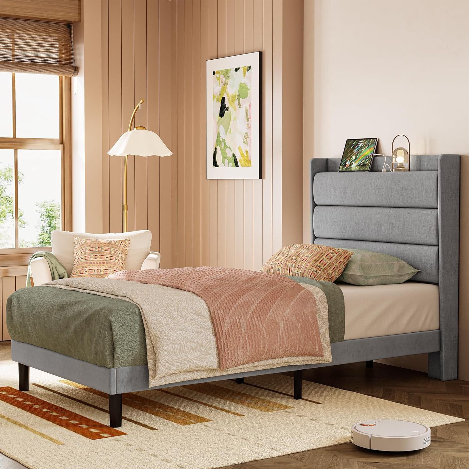 LIKIMIO Twin XL Bed Frames, Storage Headboard with Outlets, Sturdy and ...