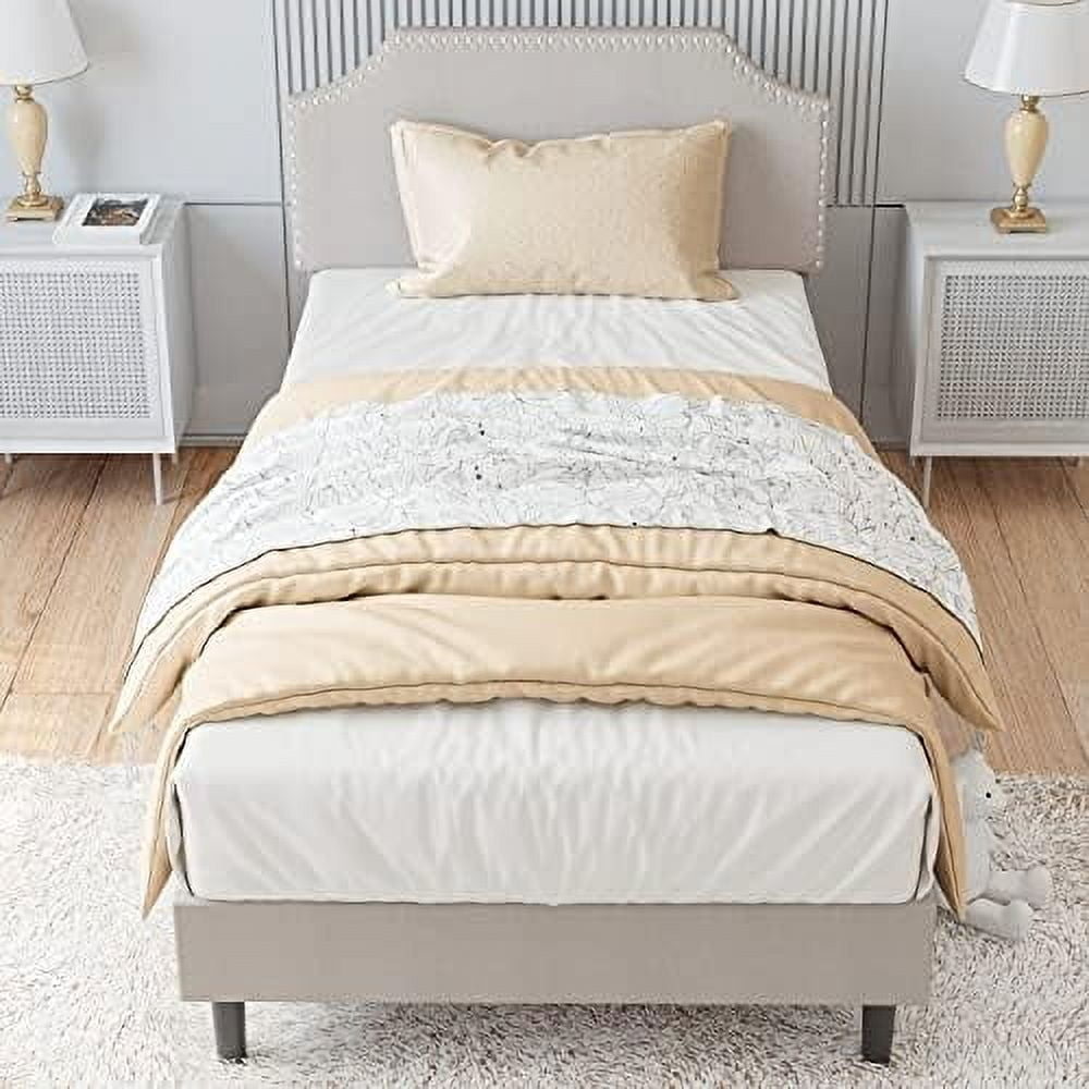 LIKIMIO Upholstered Platform Twin Bed Frame with Nailhead Trim ...