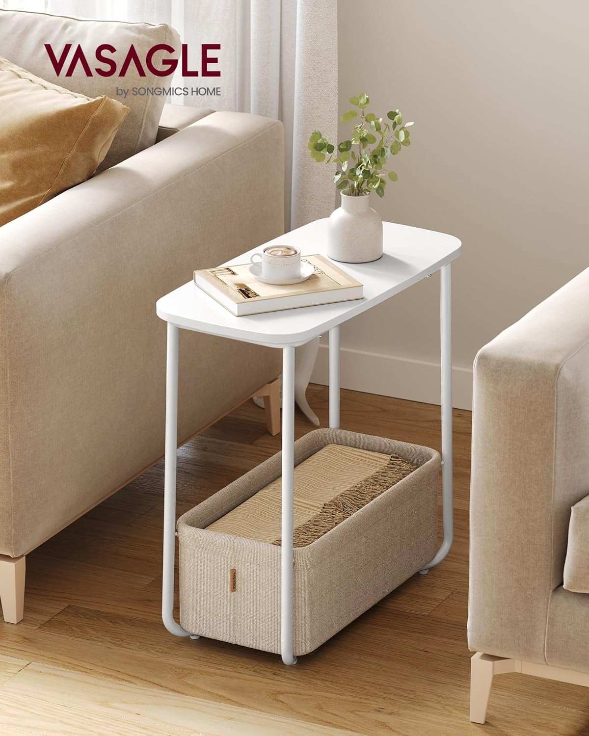 LILEA Collection - Side End Table with Fabric Basket, Modern Nightstand ...