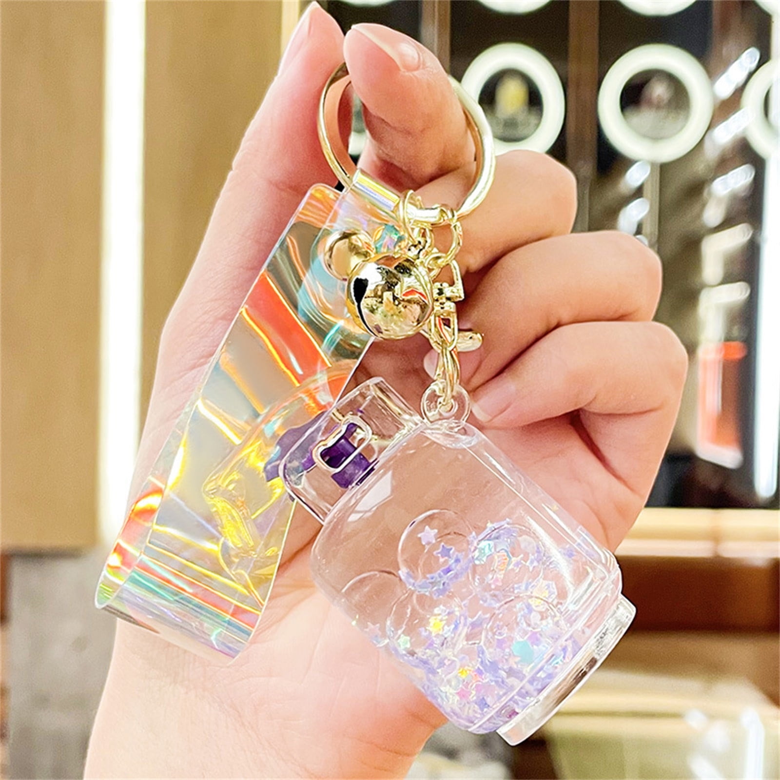LILELIS Acrylic Luminous Into Oil Canister Keychain Car Pendant ...
