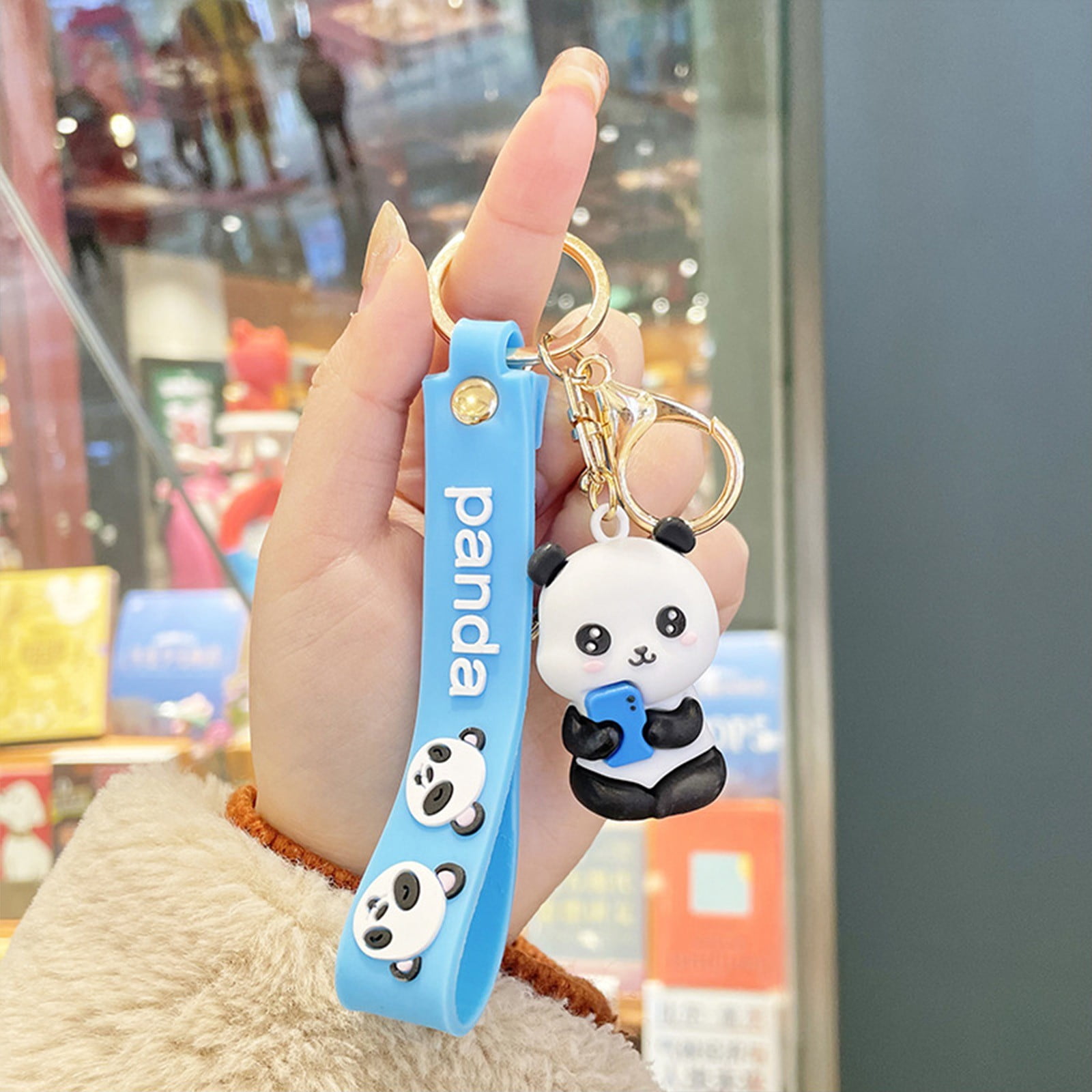 LILELIS Car Lanyard for Keys 1PC Cartoon Cute Panda Holding The Phone ...