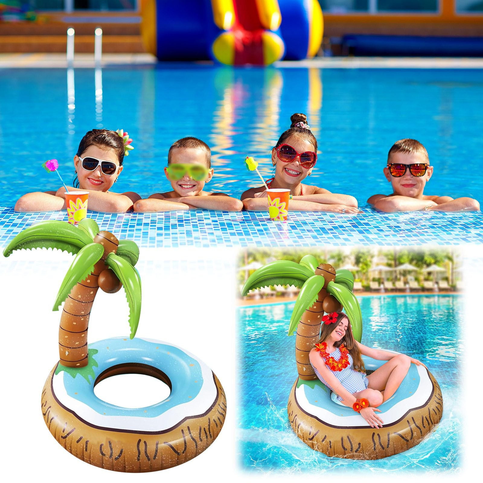 LILELIS Penguin Pool Floats Coconut Tree Inflatable Floating Green ...