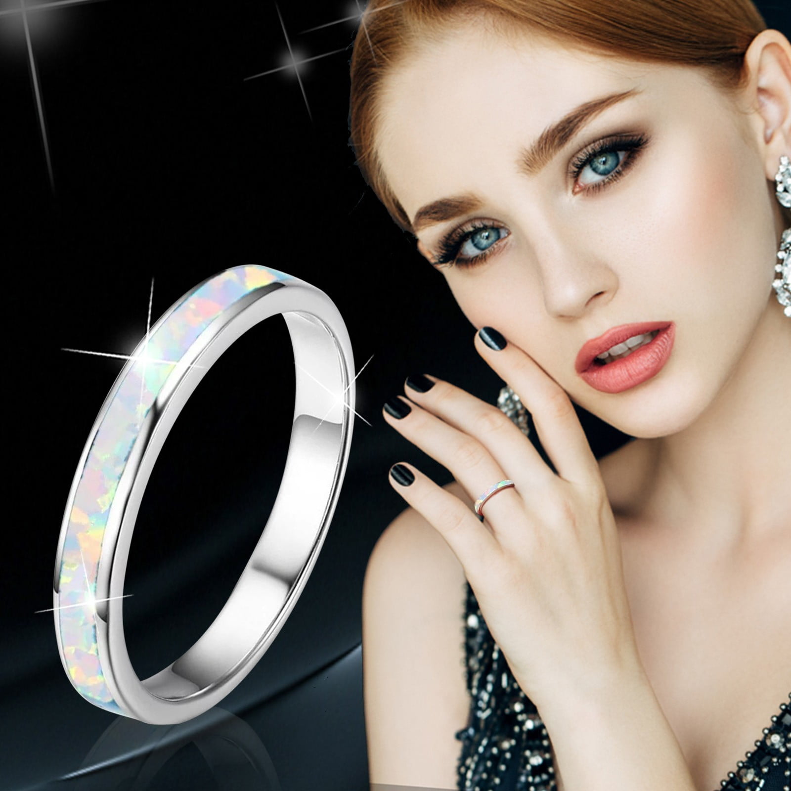LILELIS Tensor Ring Mens Tungsten Wedding Rings Created-opal Inlay ...