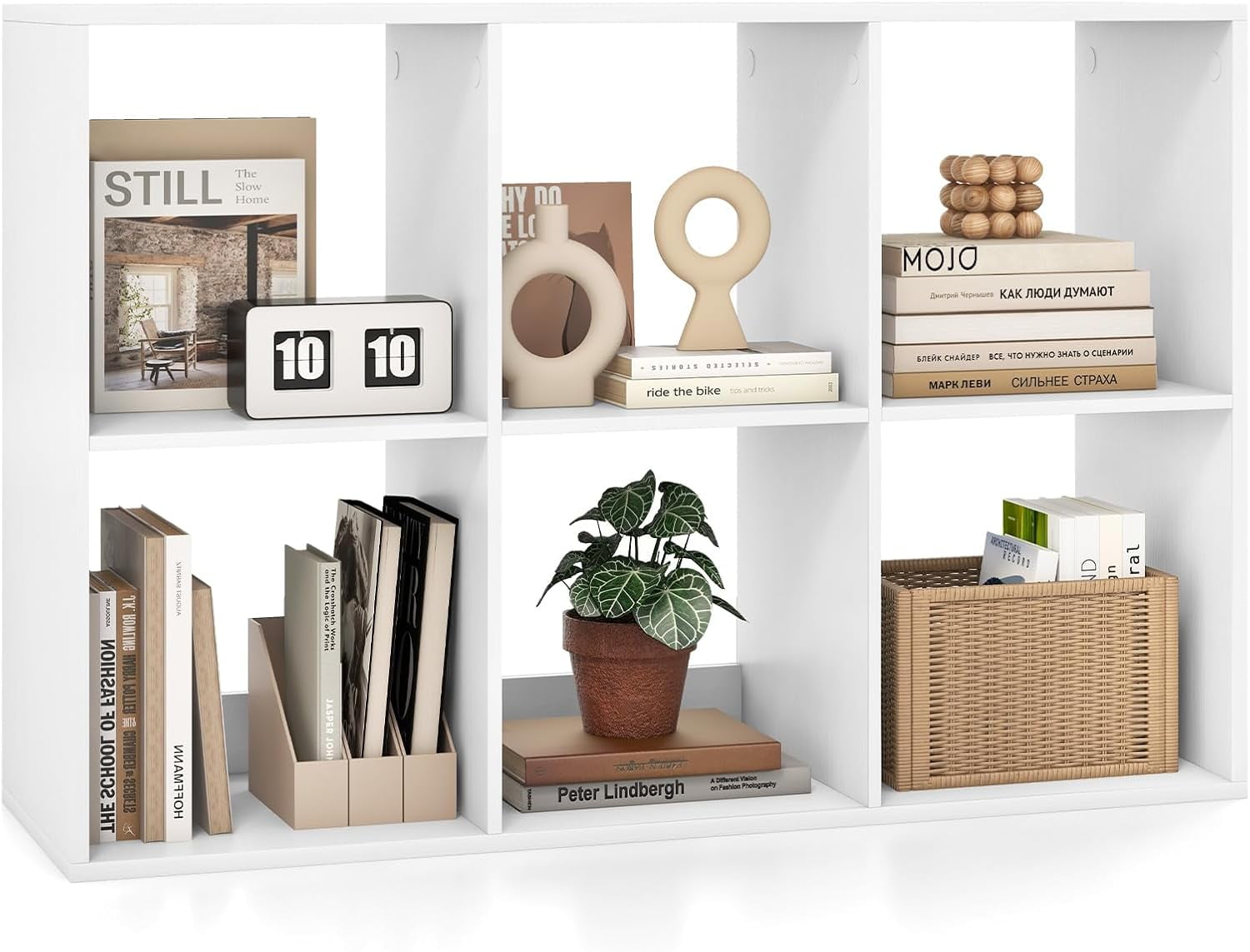 LILEYI 6-Cube Bookcase, 3-Tier Bookshelf with Open Compartments ...