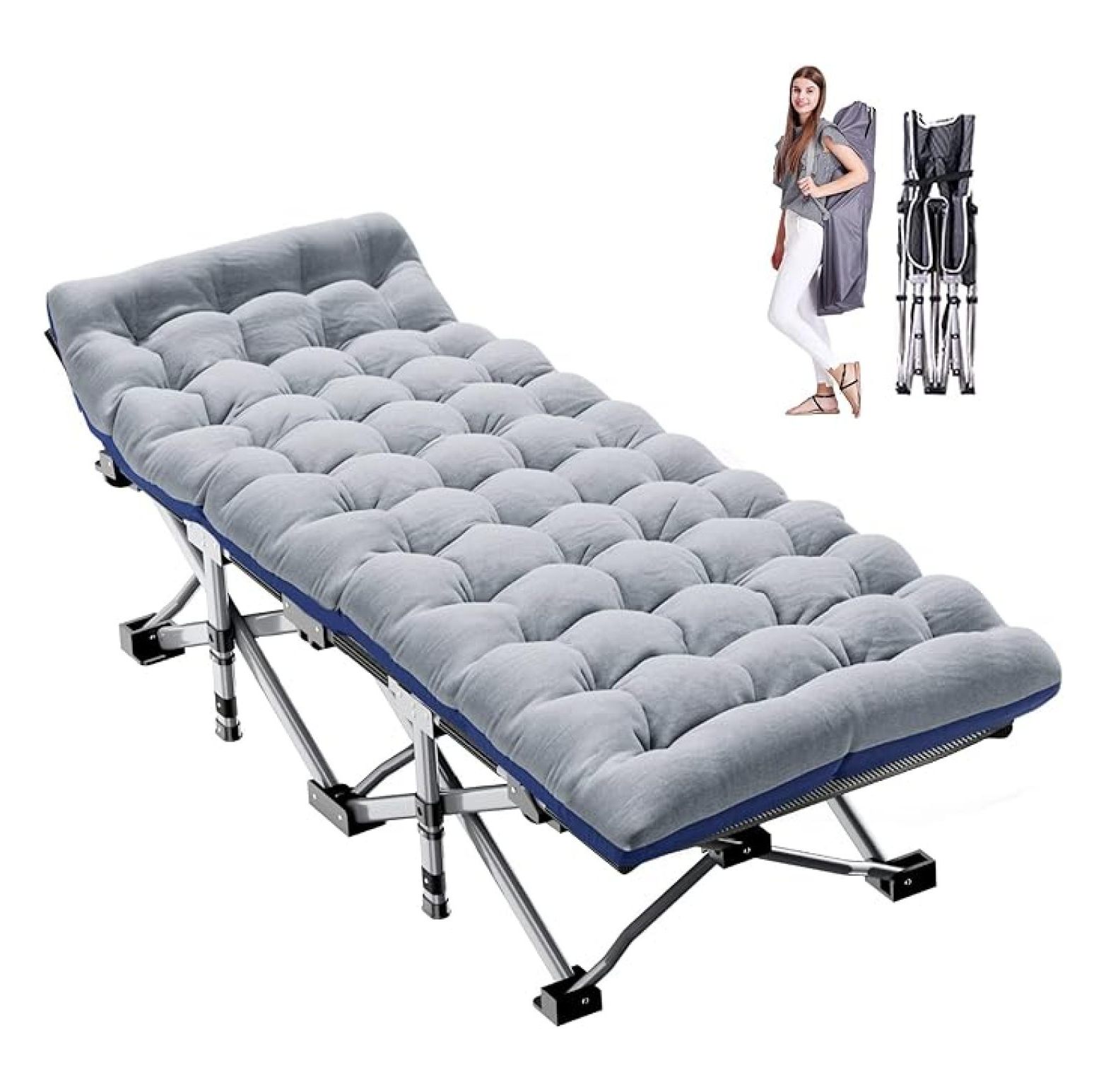 LILEYI Folding Camping Cot W/Mat for Adults, Heavy Duty Outdoor Bed ...