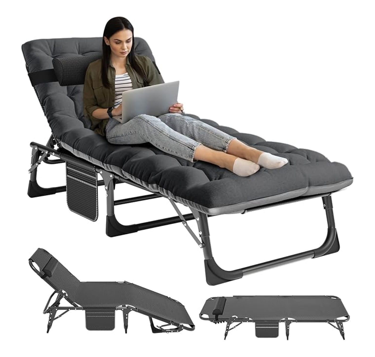 LILEYI Folding Camping Cots,Adjustable 4-Gear Sleeping Cots for Adults ...