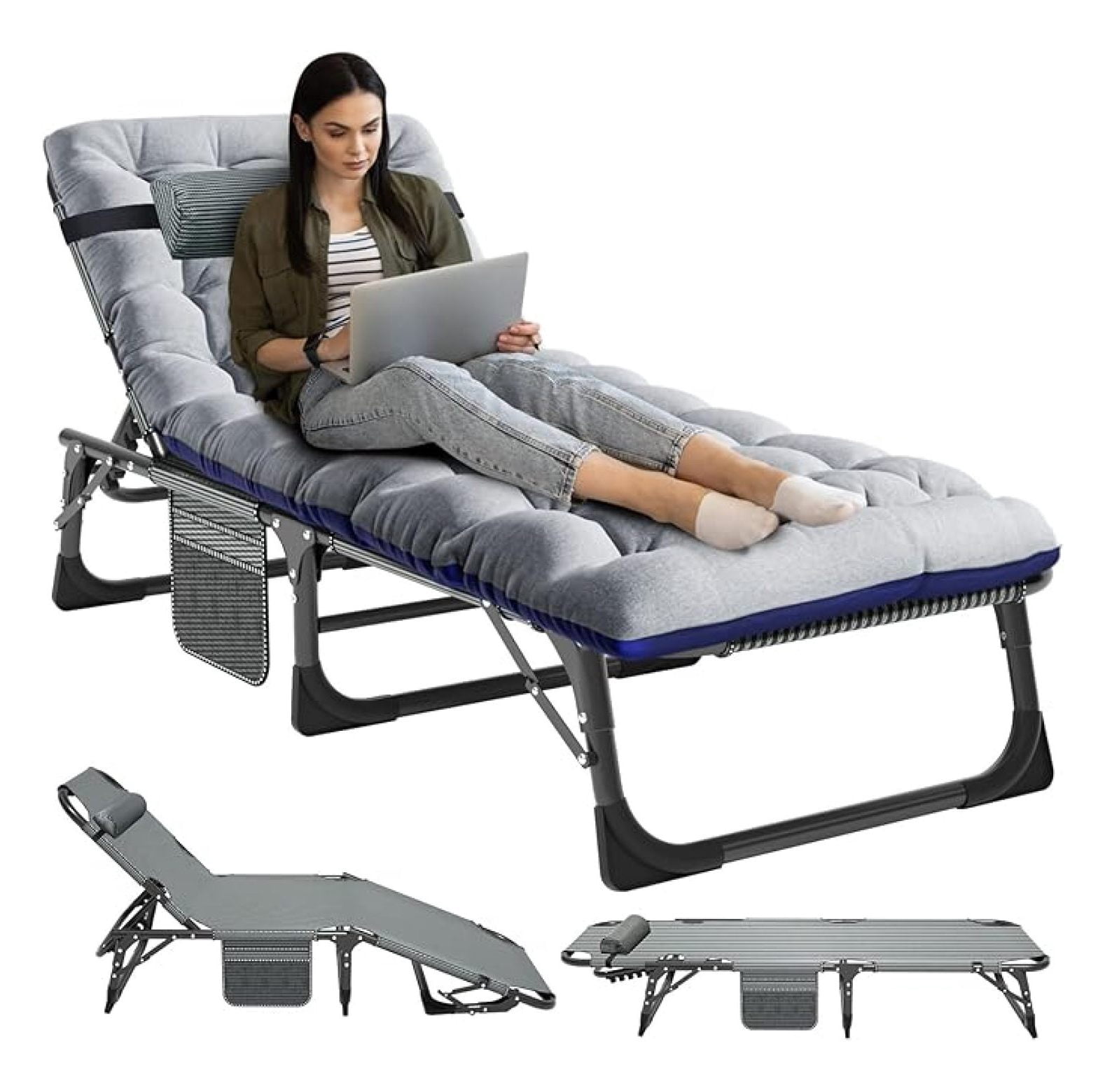 LILEYI Folding Camping Cots,Adjustable 4-Gear Sleeping Cots for Adults ...