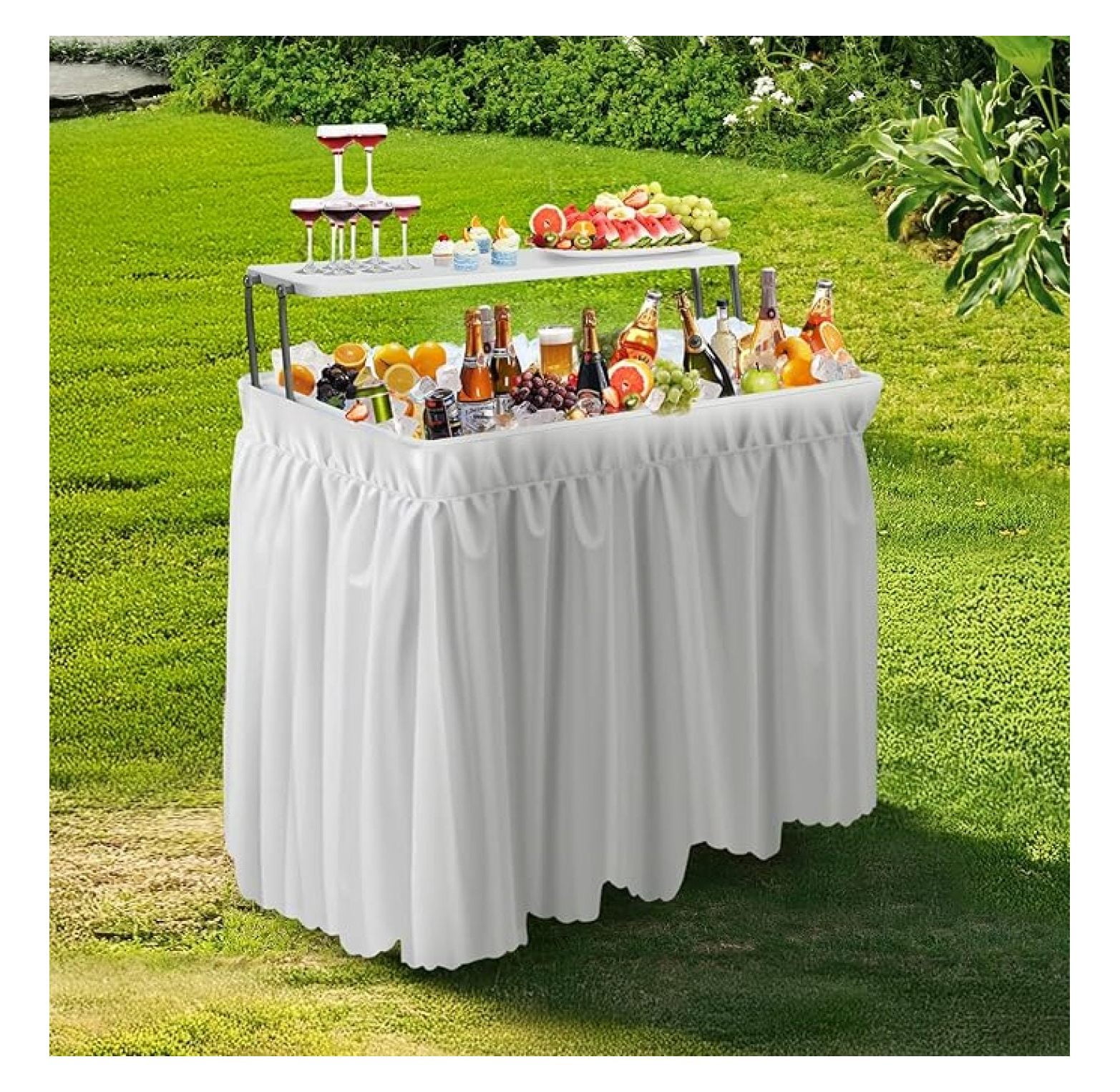 LILEYI Ice Table with Extra Storage Shelf, Portasble Cooler Side Table ...