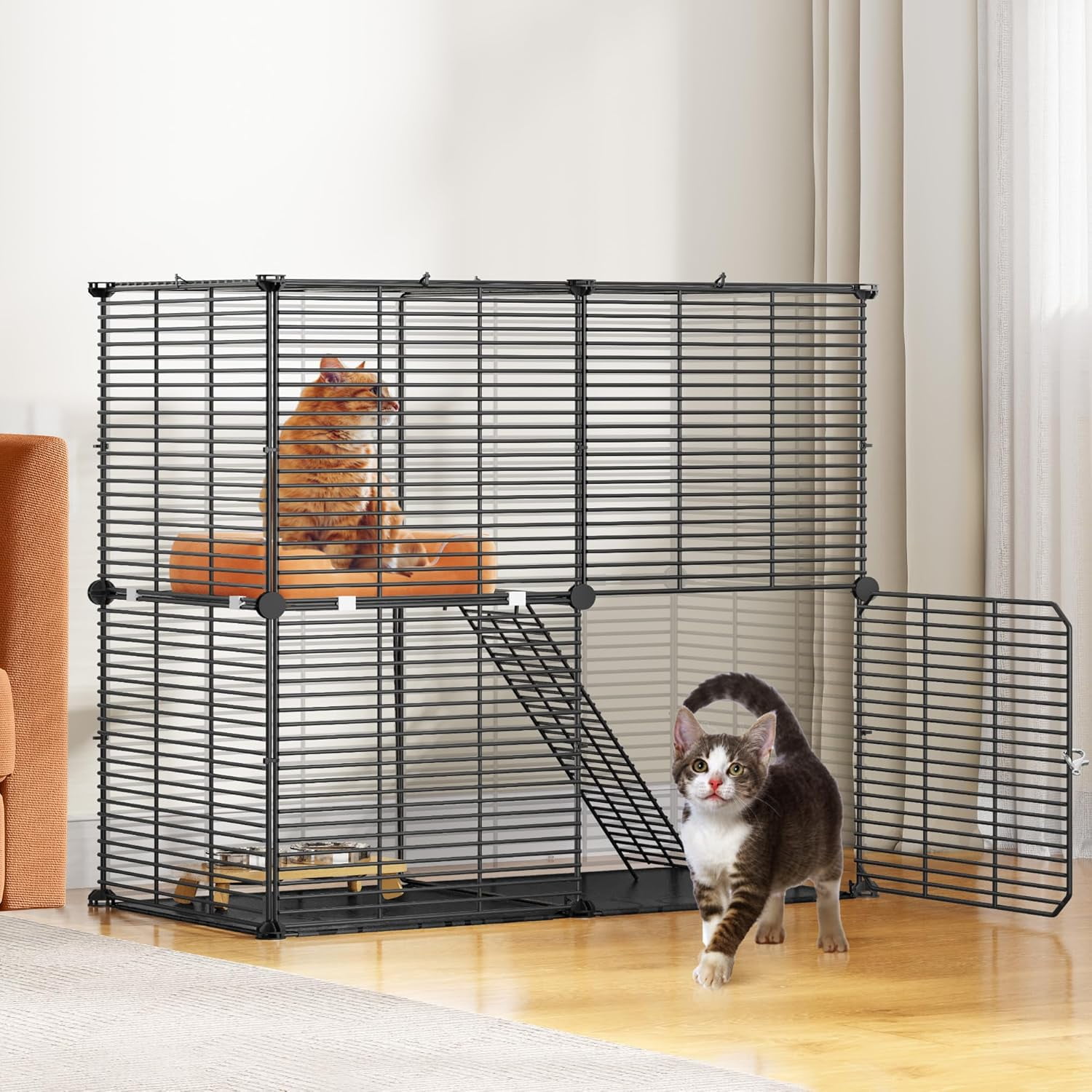 LILEYI Indoor Cat Cage 2 Tier Kitten Cage House Cat Enclosure Outdoor ...