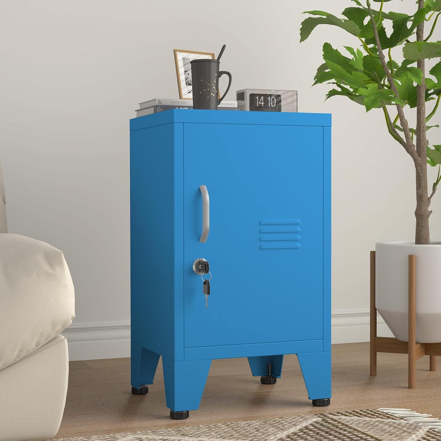 LILEYI Locker Nightstand Metal Cabinet Single Door Lockable Coffee ...