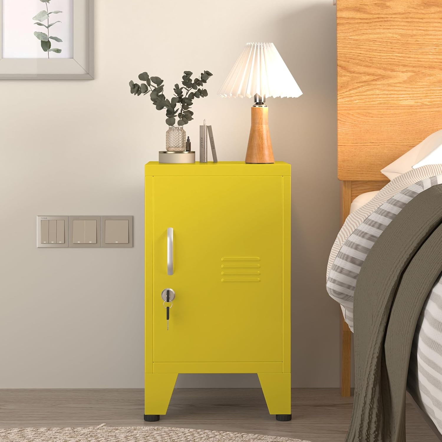 LILEYI Locker Nightstand Metal Cabinet Single Door Lockable Coffee ...
