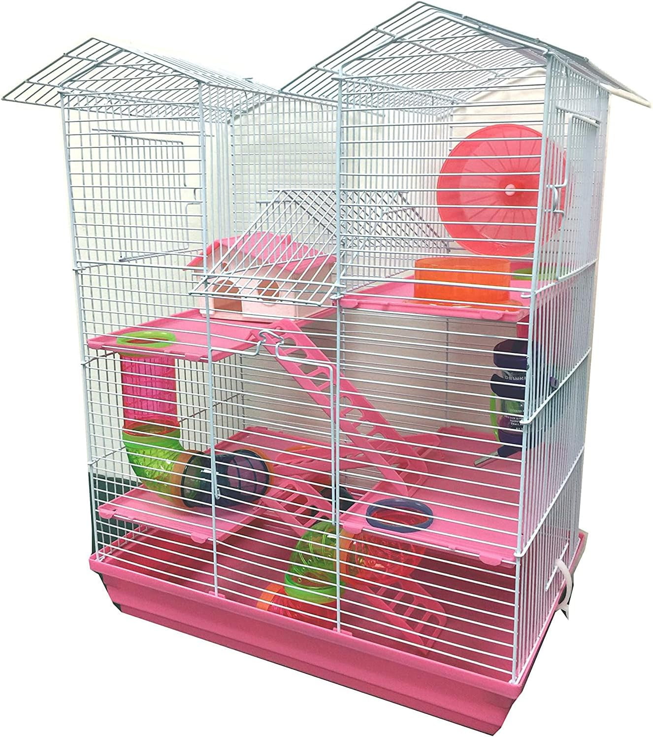 LILEYI Pink Twin Tower 5-Levels Crossing Level Tube Habitat Syrian ...