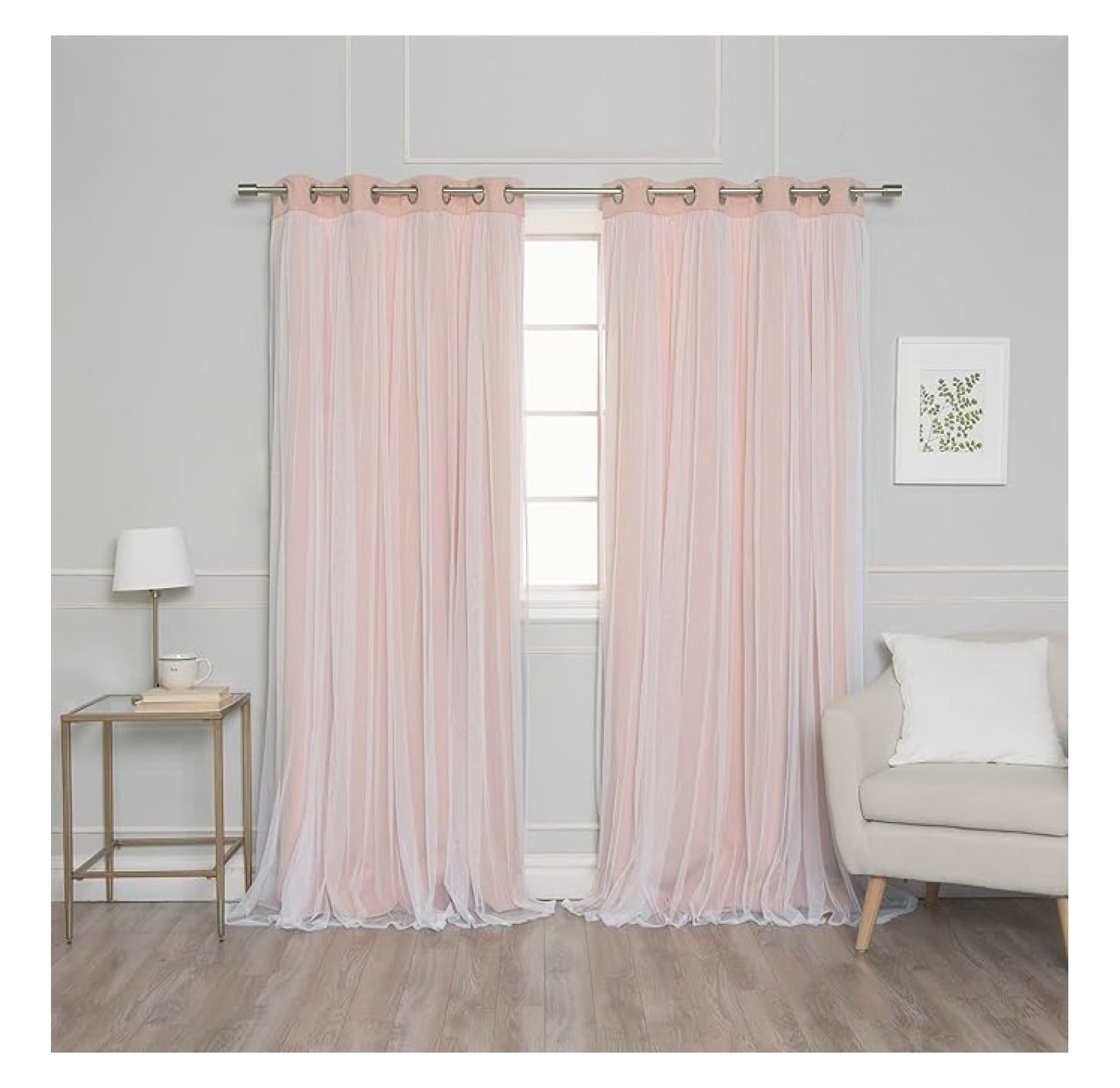 LILEYI Set of 2 Lace Tulle Overlay Thermal Insulated Solid Blackout ...
