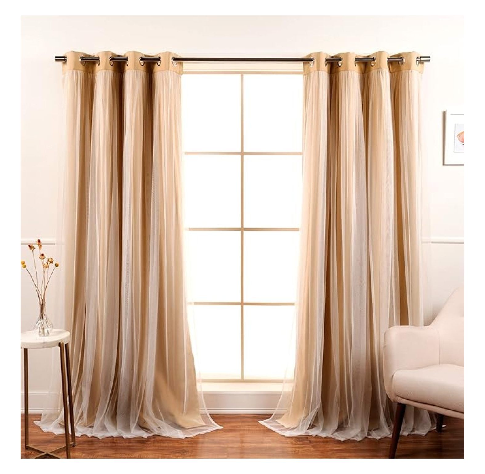 LILEYI Set of 2 Lace Tulle Overlay Thermal Insulated Solid Blackout ...