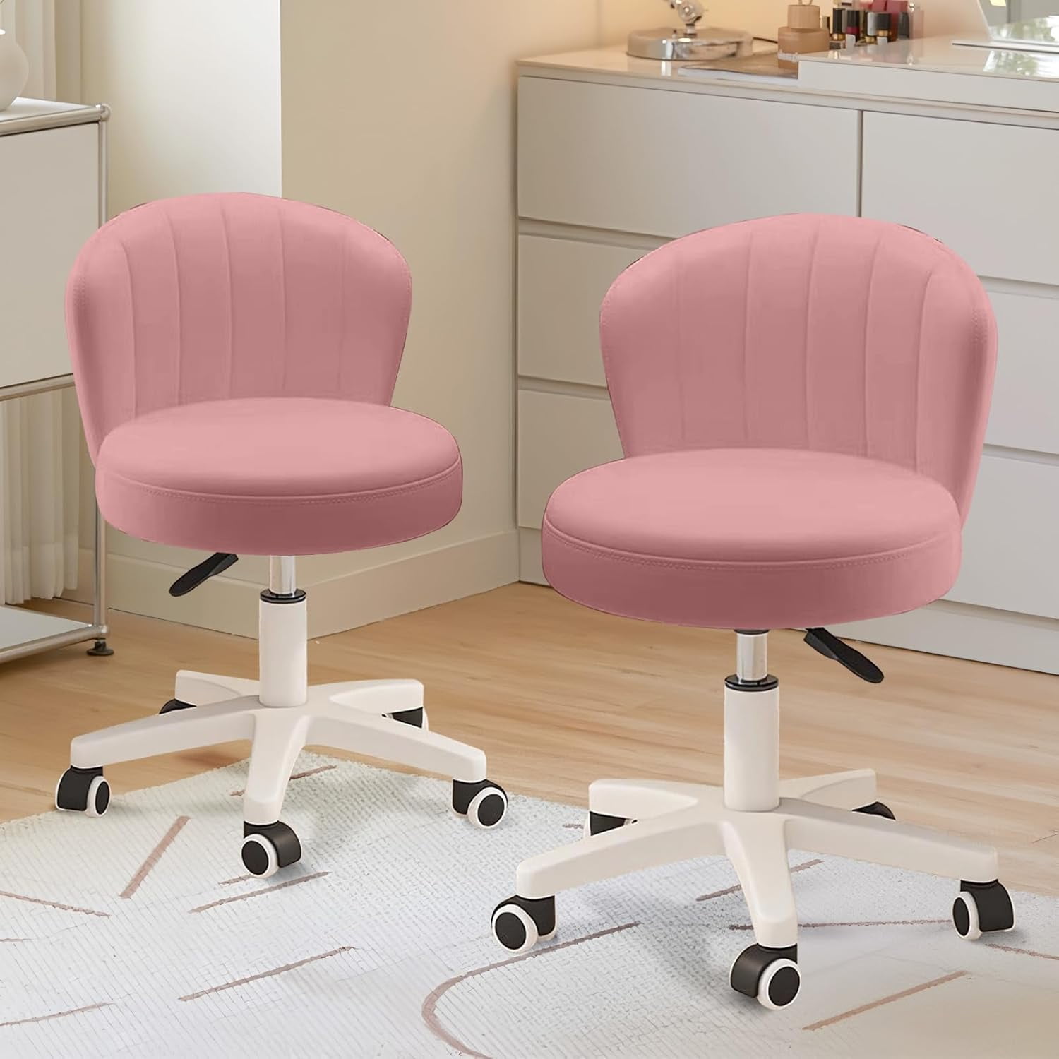 LILEYI Small Desk Chair Round Rolling Chair with Back PU Leather Height ...