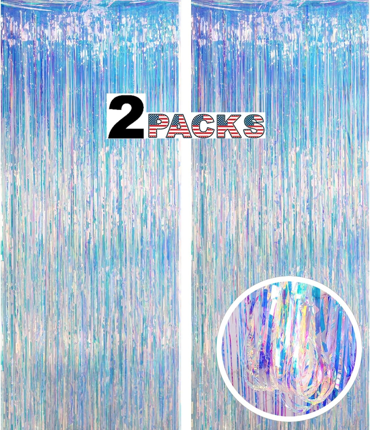 LILF Gorgeous Holographic Iridescent Fringe Curtain - 2 Pack of 8.3ft x ...