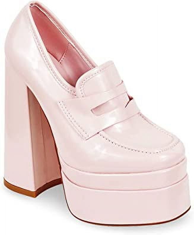 Liliana Ari-12 Polyurethane Chunky Double Platform Loafer Heel Dress ...