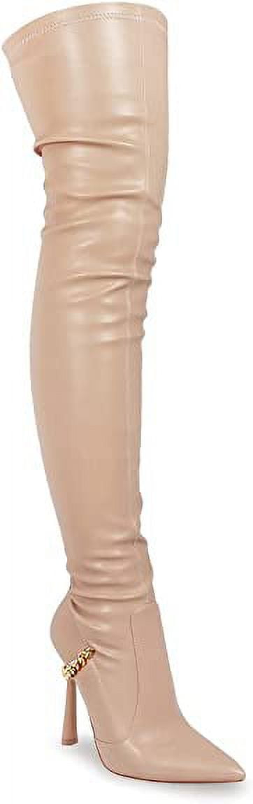 LILIANA POLYURETHANE VIKKI-1 THIGH-HIGH POINTY TOE BOOT WITH CHAIN ...