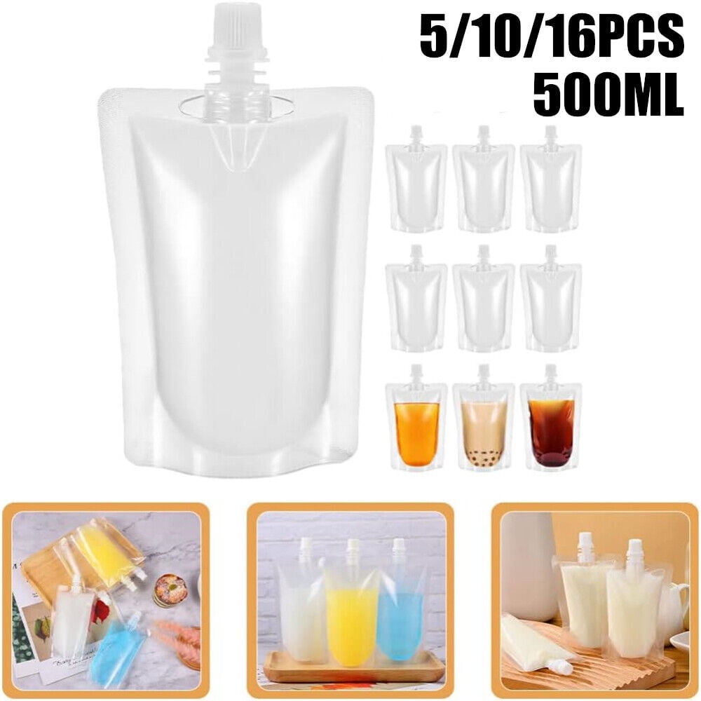 LILIANG 5/10/16Pcs Drink Pouches, Reusable Plastic Flasks, Hand-Held ...