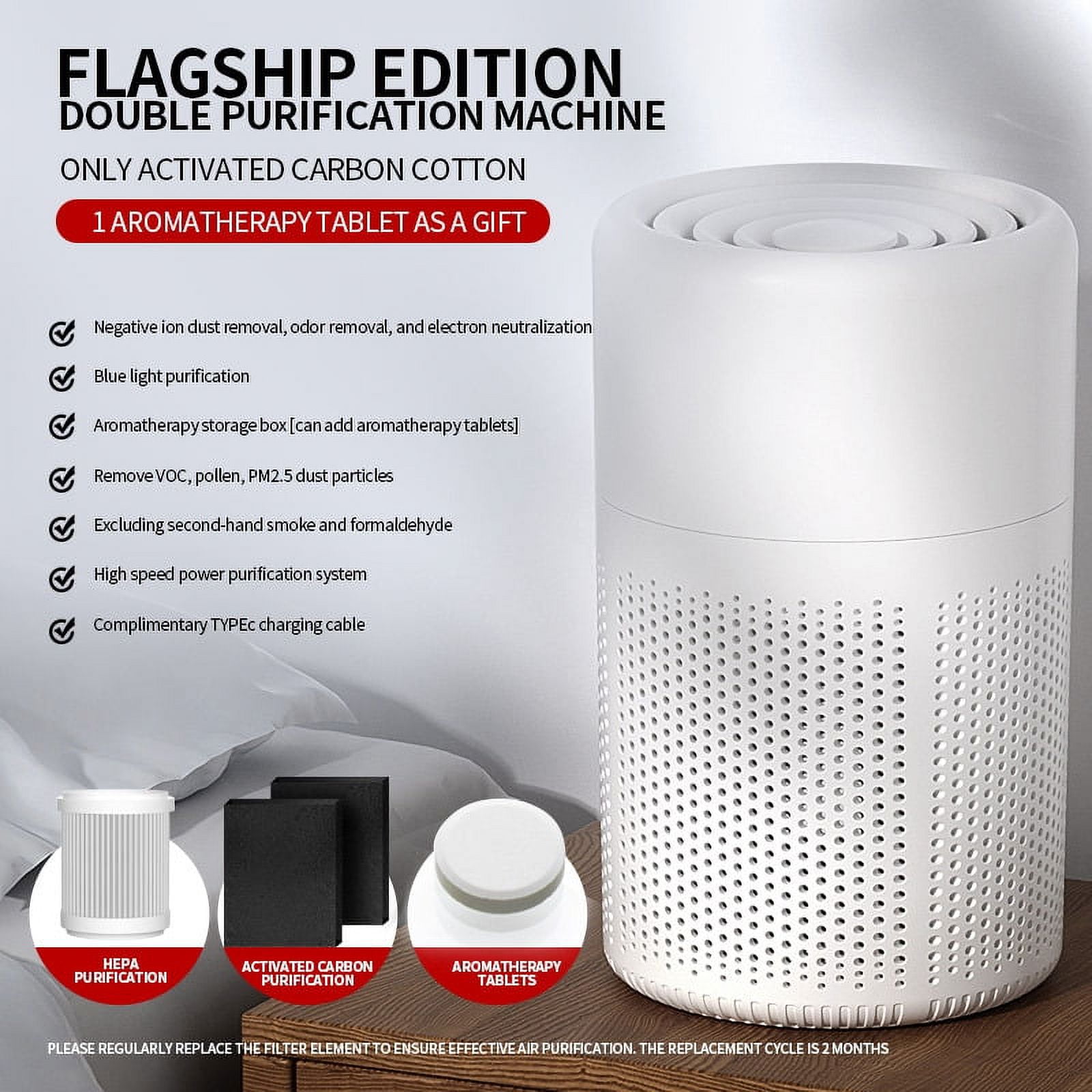 LILIANG Air Purifier for Home Bedroom with H13 True HEPA Filter Air ...