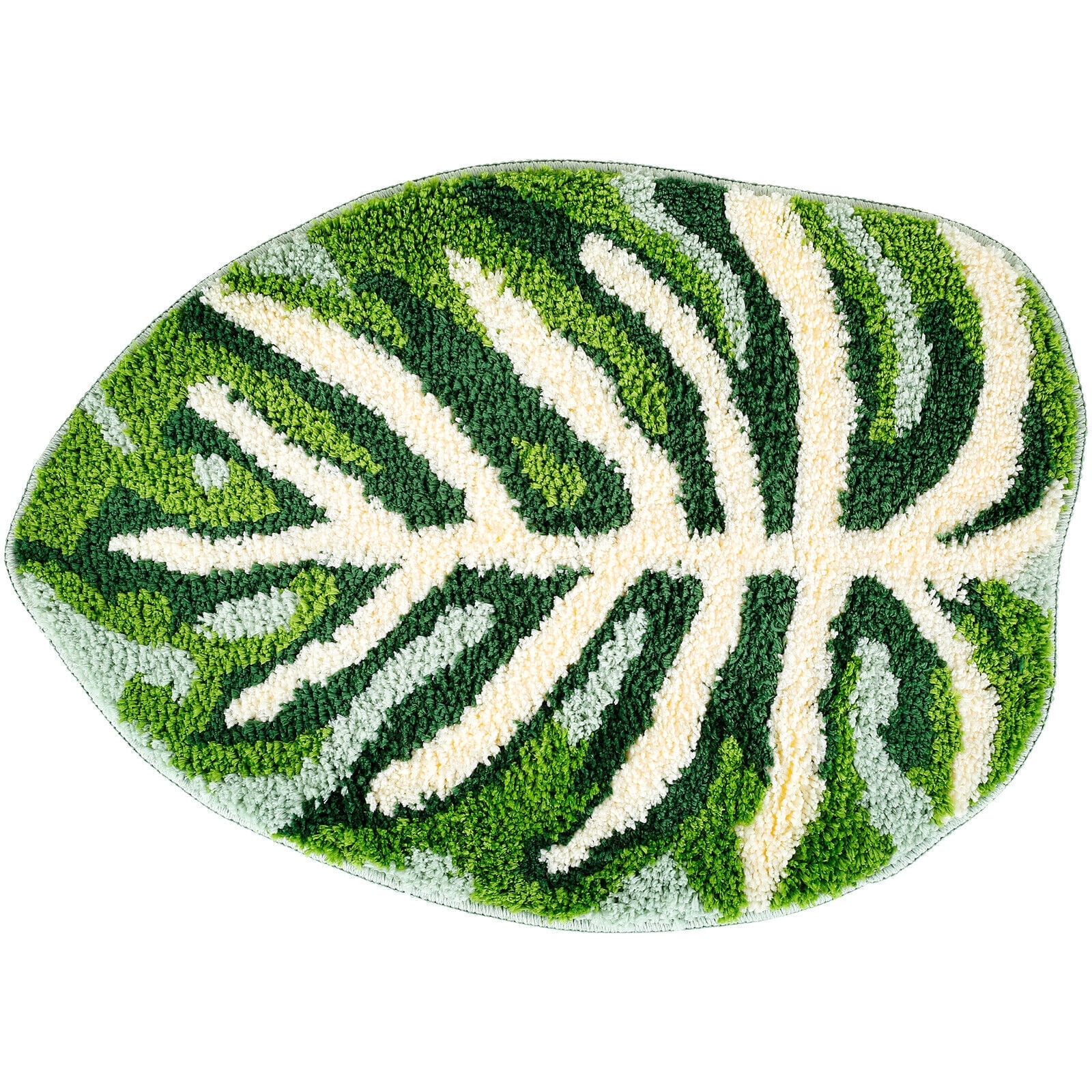LILIANG Boho Bath Mat Green Leaf Mat Palm Shaped Super Absorbent ...