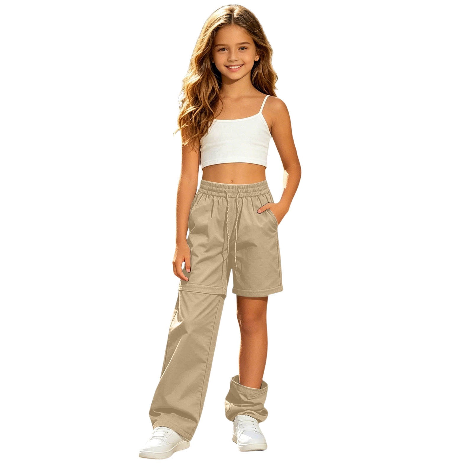 LILIYA Girls Cargo Hiking Pants Kid Convertible Zip-Off Waterproof ...