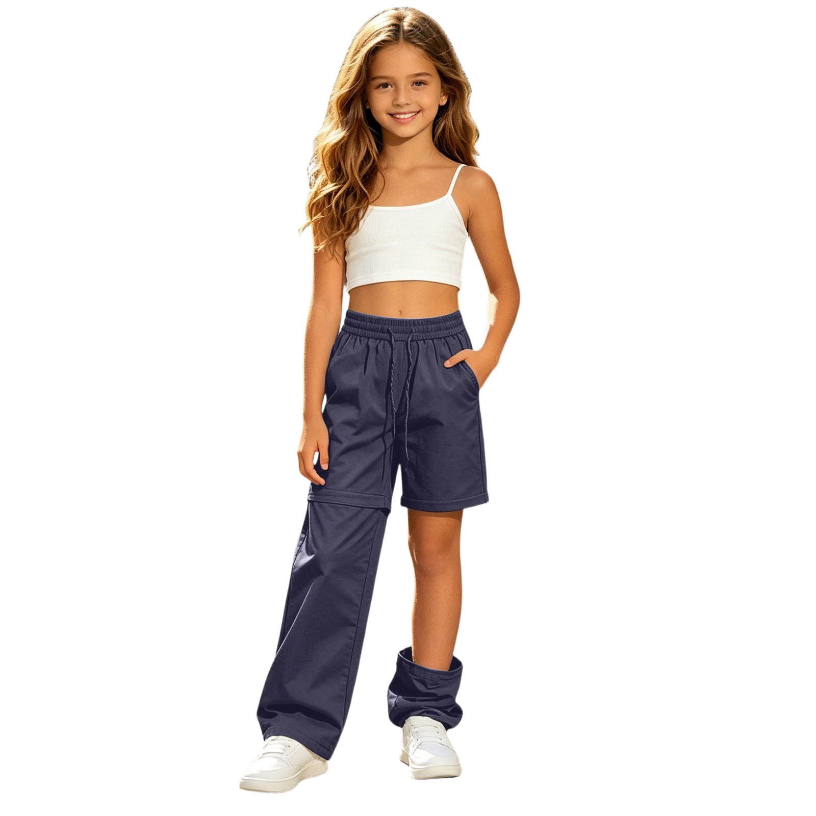 LILIYA Girls Cargo Hiking Pants Kid Convertible Zip-Off Waterproof ...