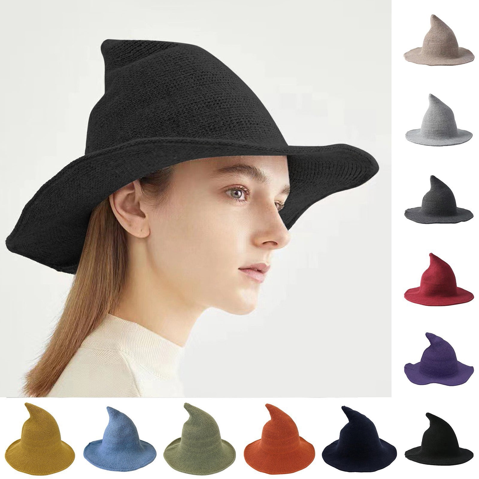 LILIYA Halloween Witch Hat for Women Wide Brim Foldable Halloween Wool ...