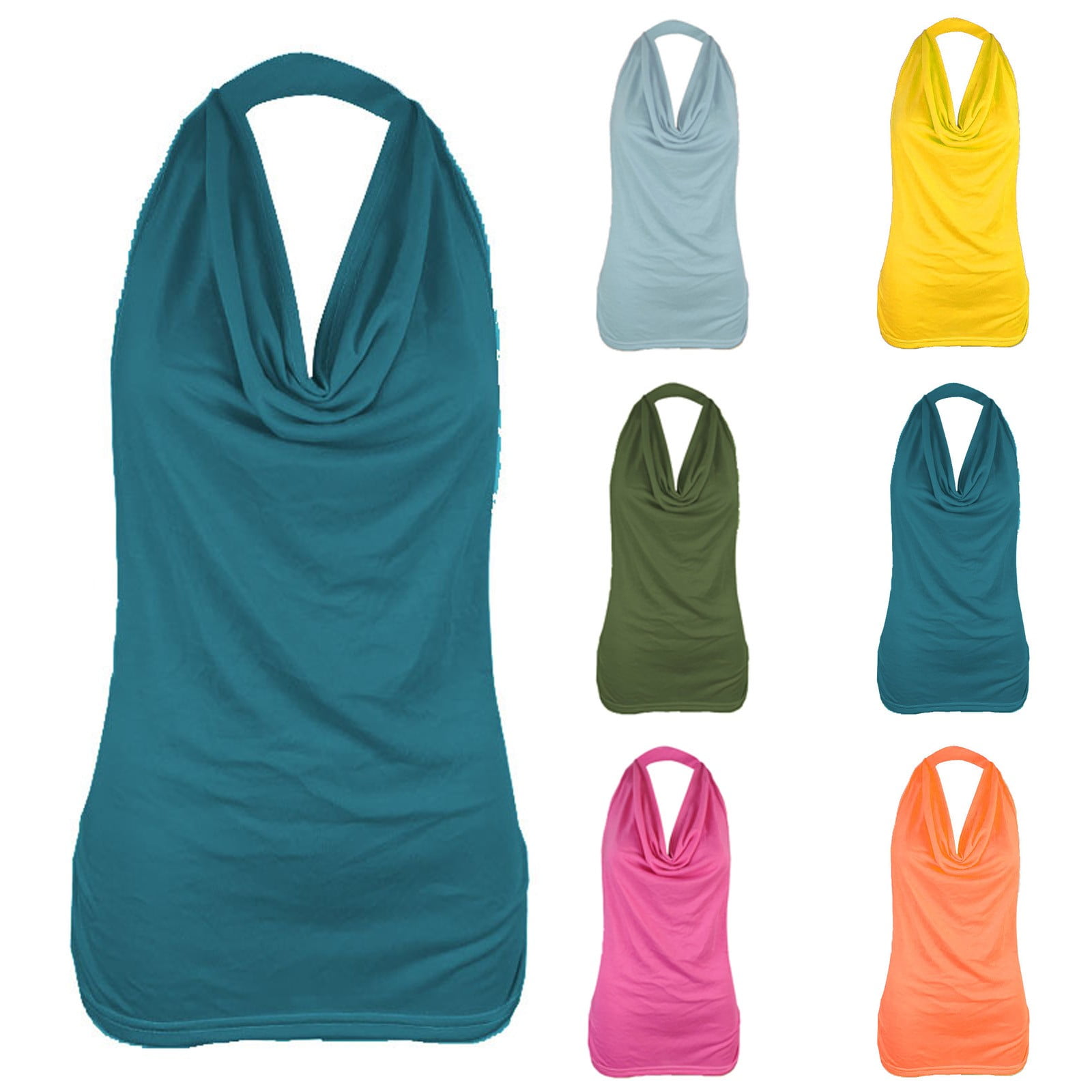 LILIYA Women's Casual Halter Neck Draped Front Sexy Open Back Y2k Tank ...