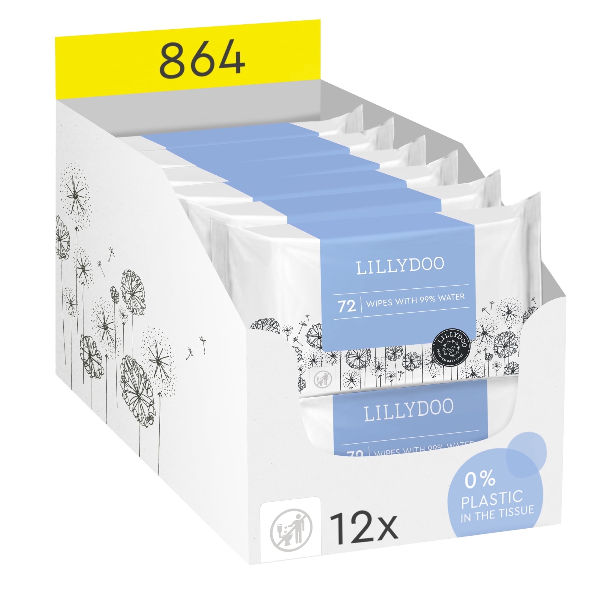 LILLYDOO Baby Wipes 99% Water, Sensitive, Unscented & Plastic-Free, 12 ...