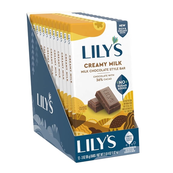 LILY'S Milk Chocolate Style No Sugar Added, Sweets Bars, 3 oz (12 Count ...