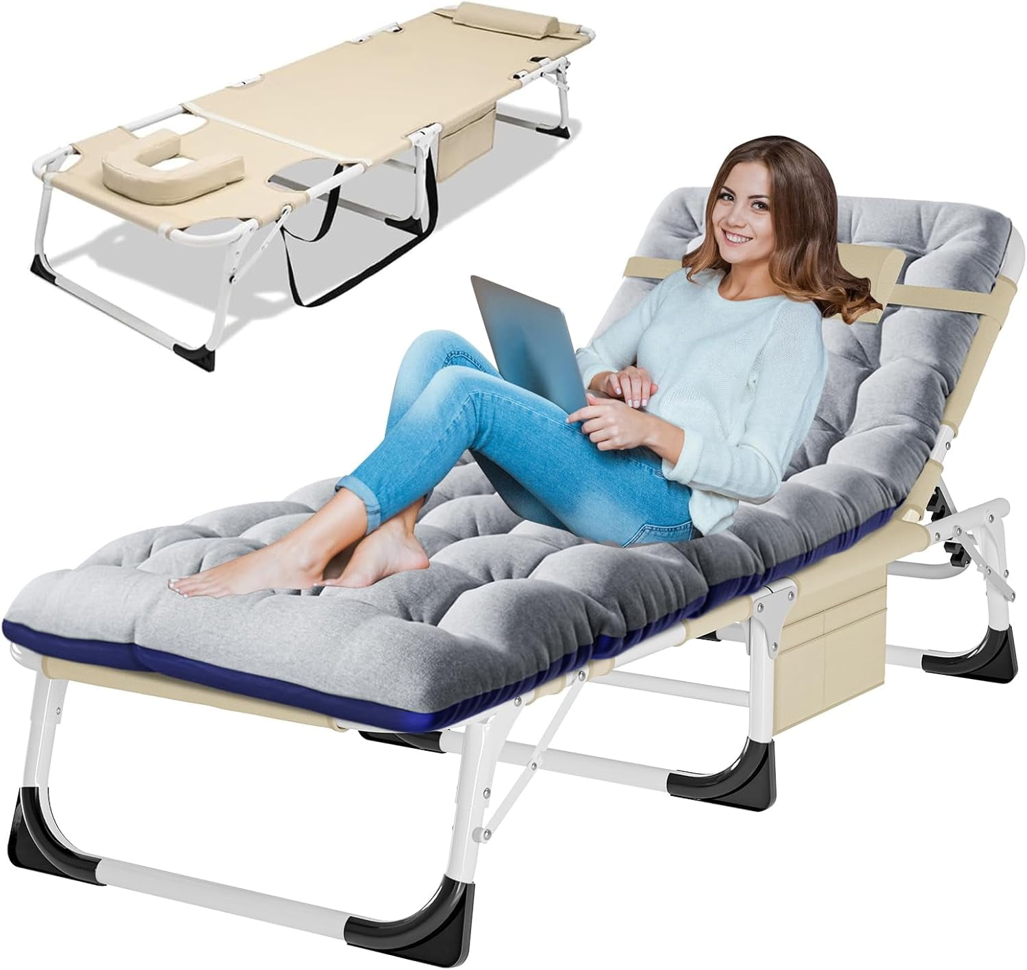 3in1 Sun Tanning Chair with Mattress, Heavy Duty Lounger Chairs with ...