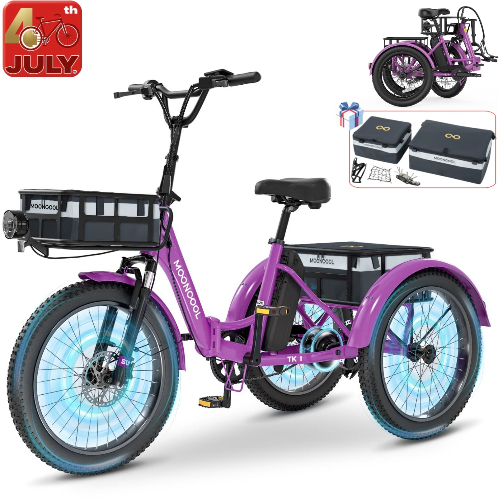 Lilypelle TK1 Folding Electric Tricycle for Adults, Peak 1000W Motor 48V Foldable Ebike Electric ...