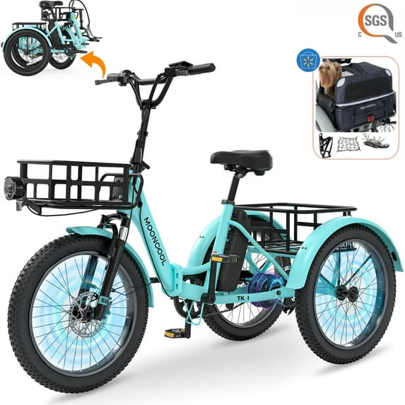 Lilypelle TK1 Folding Electric Tricycle for Adults, Peak 1000W Motor 48V Foldable Ebike Electric ...