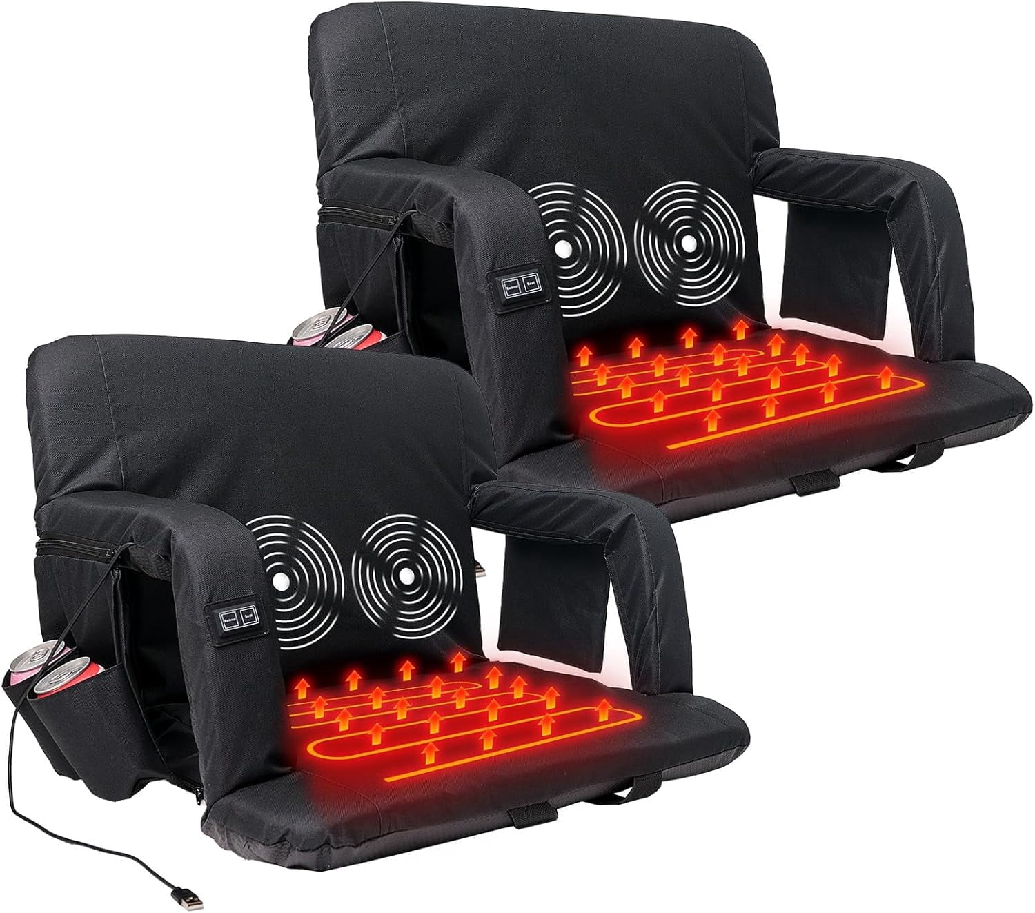 LILYPELLE Heated Massage Stadium Seats, Bleacher Seat with Back & Arm ...