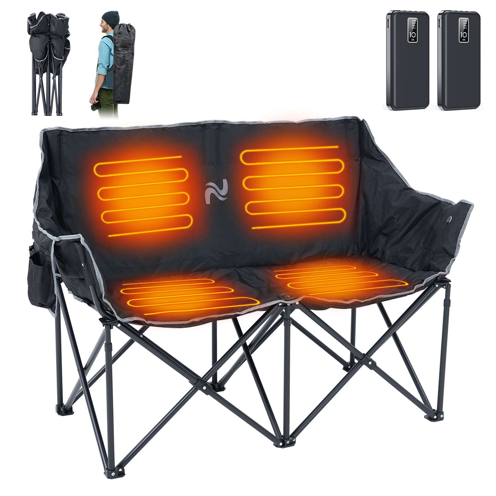 LILYPELLE Oversized Heated Double Camping Chair, Folding 2 Person ...