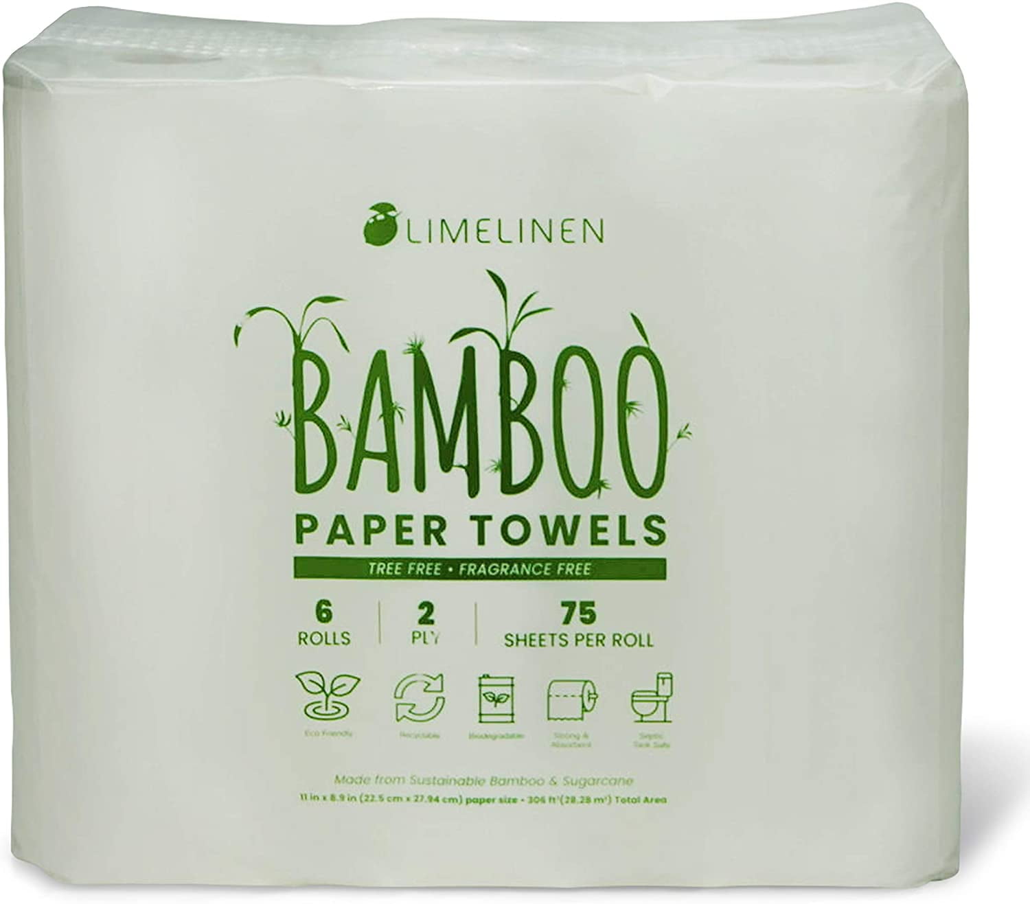 LIMELINEN Tree-free Bamboo Paper Towels, Disposable Hand Towels for ...