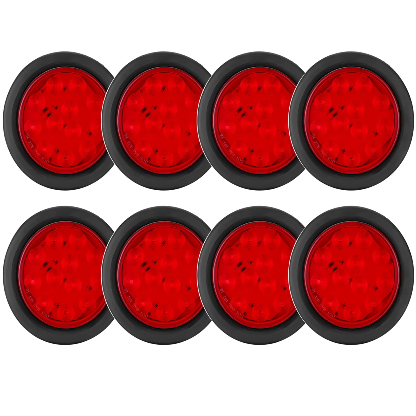 LIMICAR 4" Round Red LED Trailer Tail Lights Grommet Plug 12 LED Stop ...