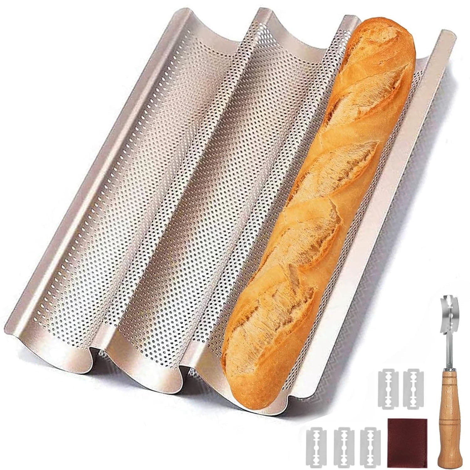 LIMICAR Baguette Pan, 15x11 inch, Nonstick Perforated French Bread, 3 ...